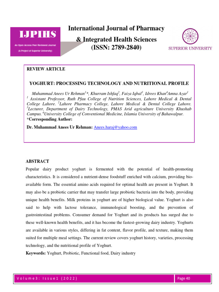 Yoghurt Processing Technology and Nutrit 2f0f0cfa | PDF | Yogurt | Milk