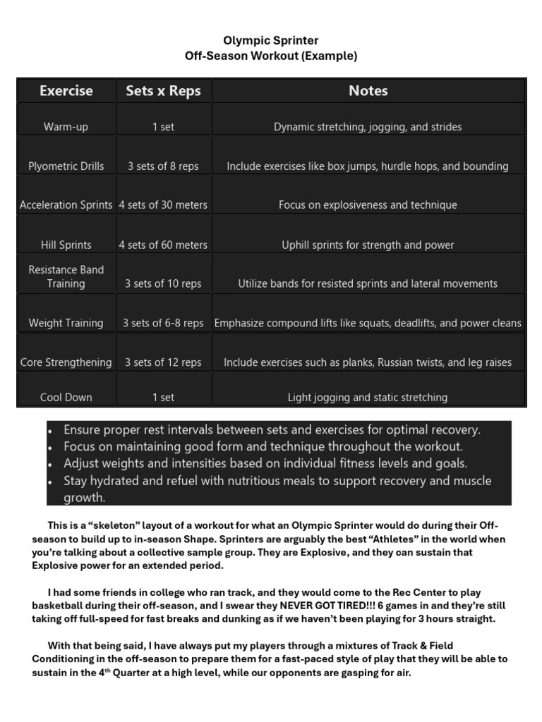 Off-Season Training for Olympic Sprinters | PDF
