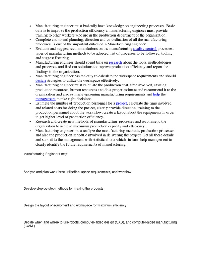 Manufacturing Engineer | PDF | Engineer | Industrial Engineering