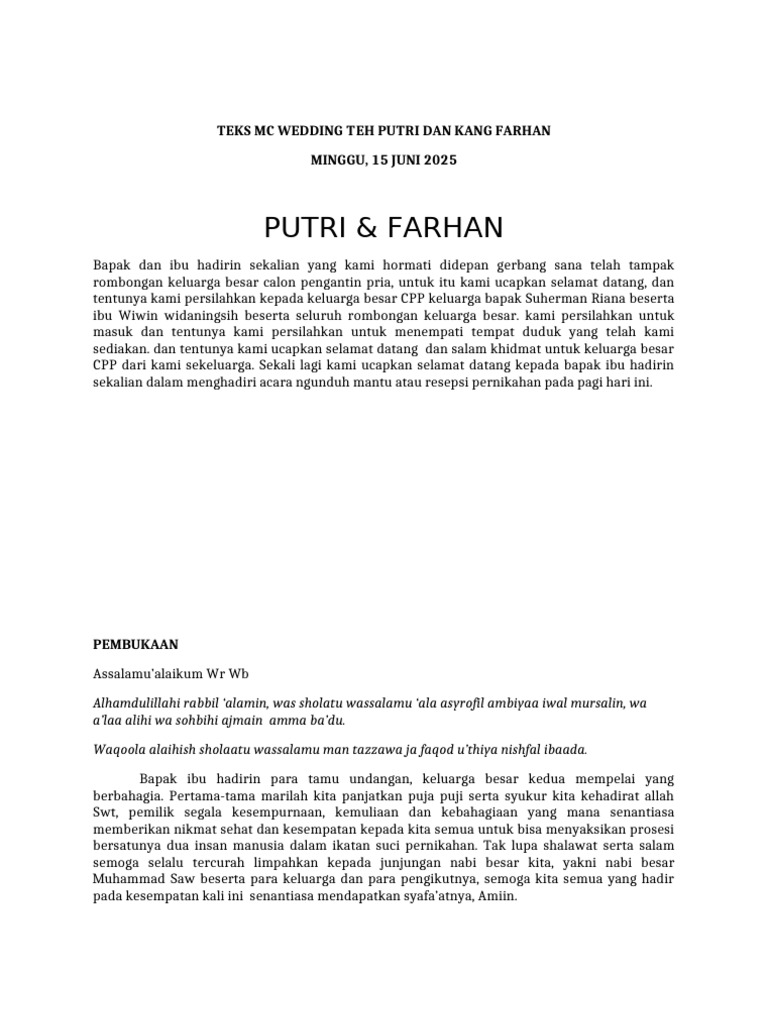 Teks MC Wedding | PDF
