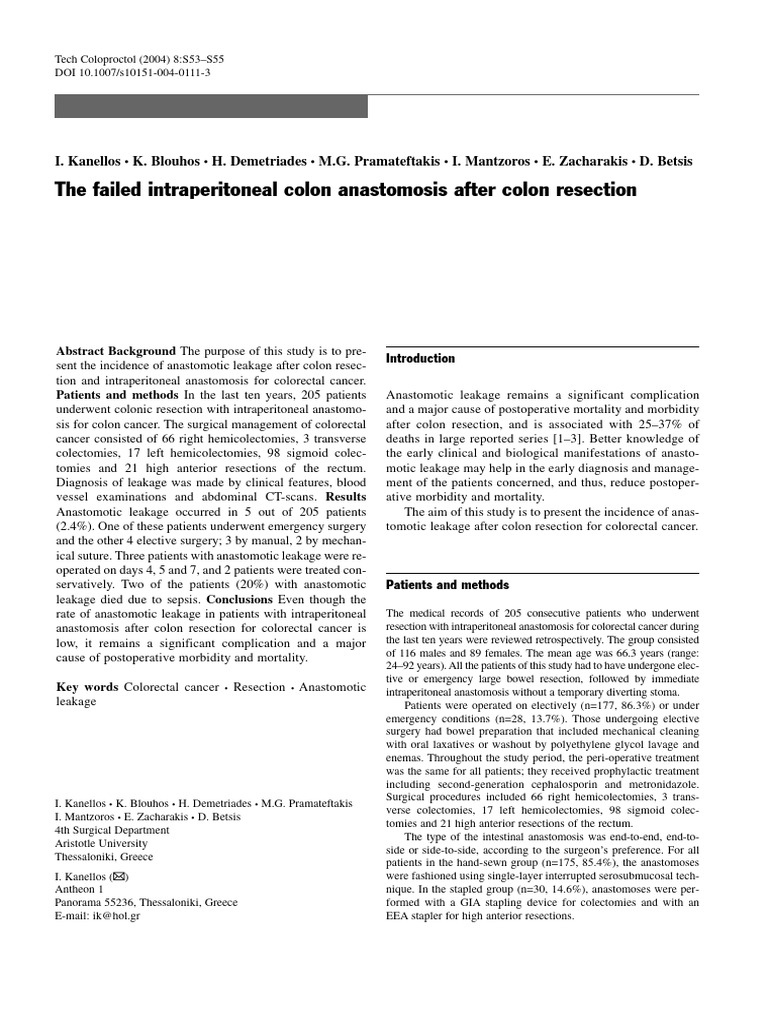 The Failed Intraperitoneal Colon Anastom | PDF | Colorectal Cancer ...