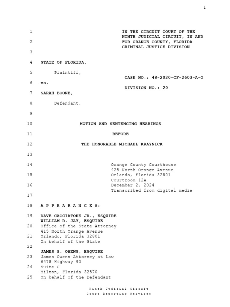 Sarah Boone Sentencing Hearing | PDF | Judge | Judiciaries