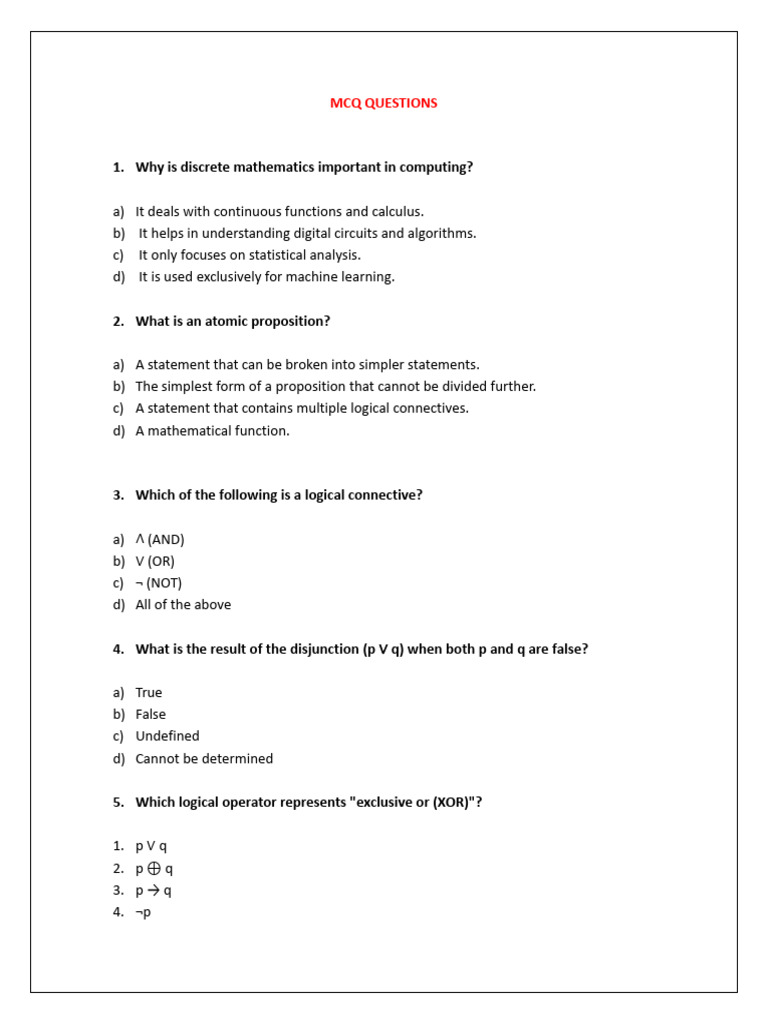 MCQ Questions | PDF | Syntax (Logic) | Metalogic