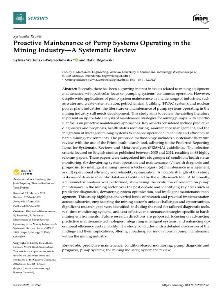 sensors-25-02365-v2 | PDF | Reliability Engineering | Mining