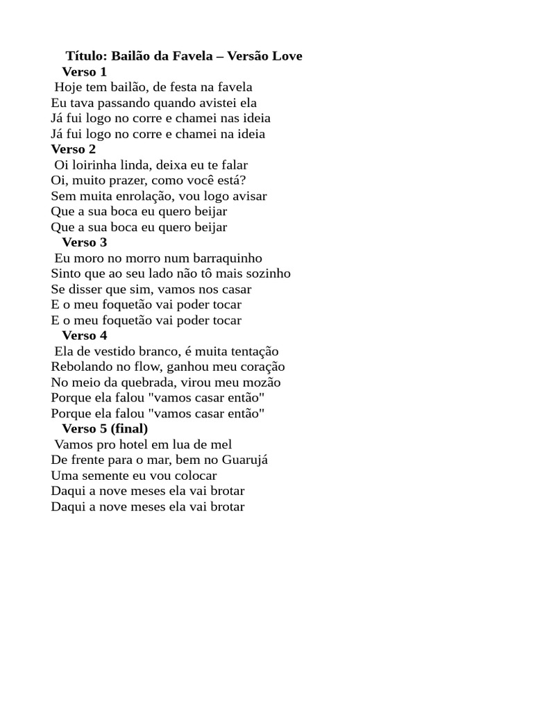 Letra de Bailão da Favela | PDF