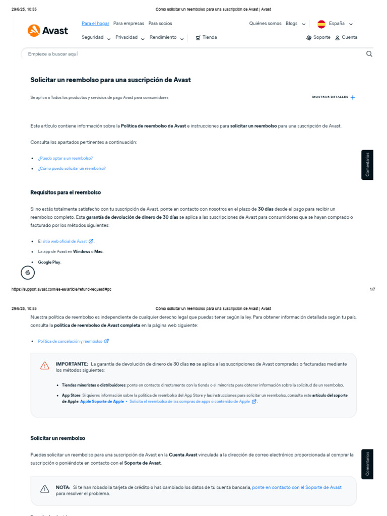 Cómo solicitar un reembolso para una suscripción de Avast _ Avast | PDF | Aplicación movil