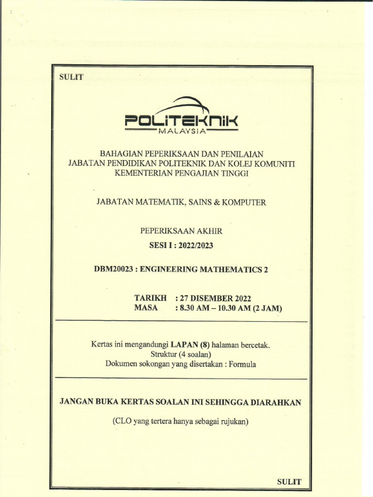 Dbm20023 Engineering Mathematics 2 | PDF