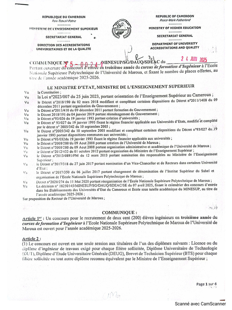 Concours ENSPM 3eme Annèe Cursus de Formation de L'lngenieur 2025 ...