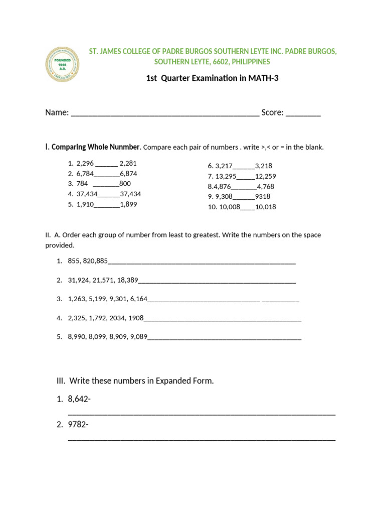 1st Quarter in Math - 3 | PDF