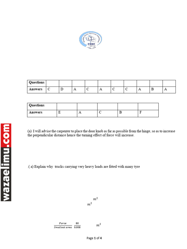Physics Form 2 Marking Scheme | PDF | Buoyancy | Physical Sciences
