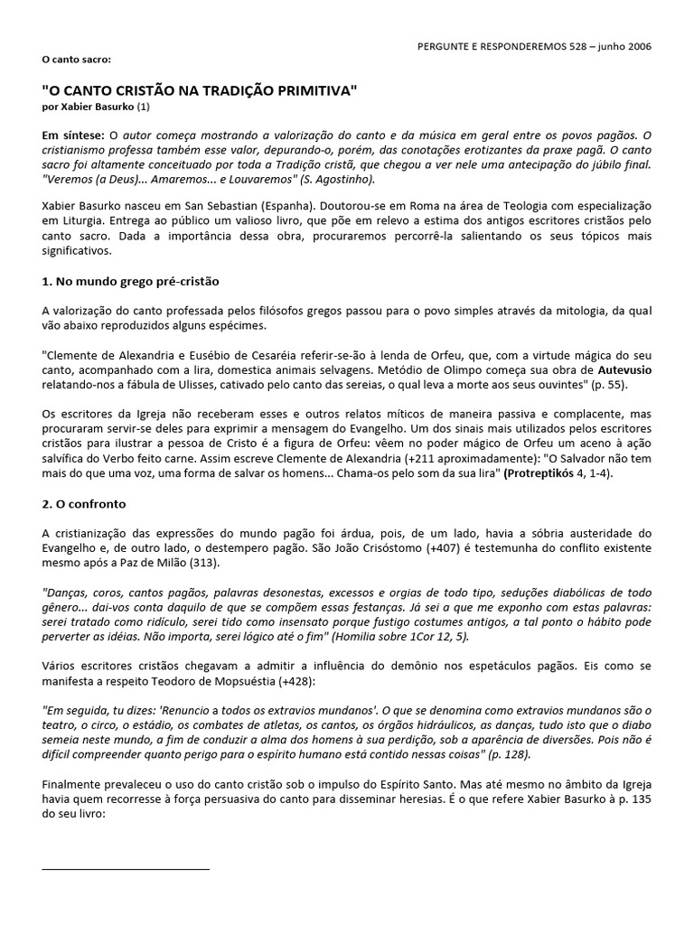 Canto Sacro na Tradição Cristã | PDF | Heresia | Anjo