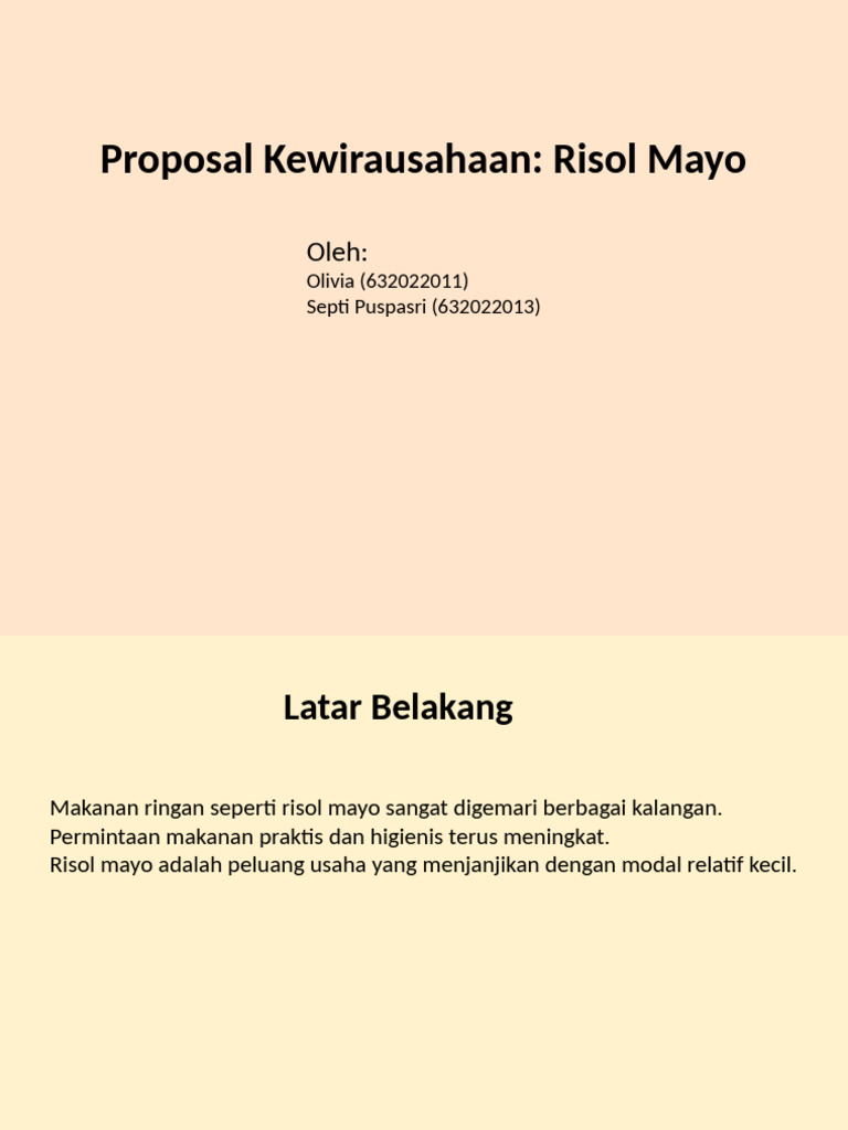 Proposal Kewirausahaan Risol Mayo Motif | PDF