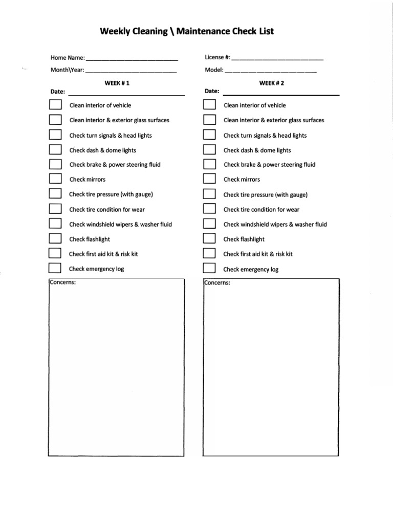 Weekly Vehicle Maintenance Checklist | PDF | Tire | Car
