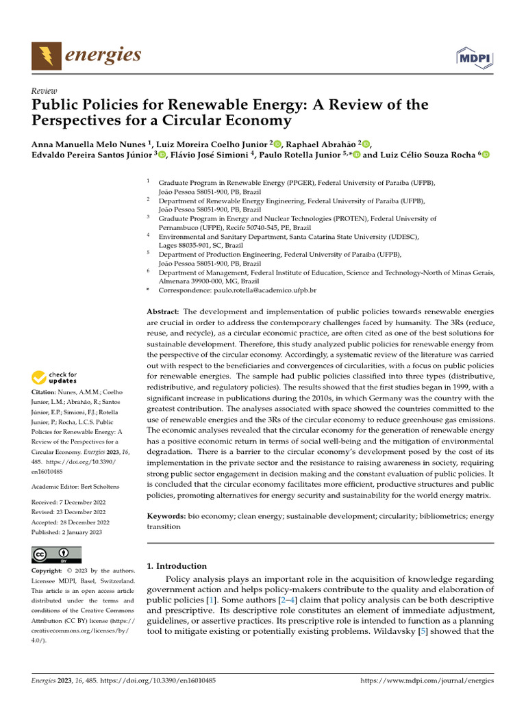 Energies 16 00485 v2wdwd | PDF | Policy | Sustainability