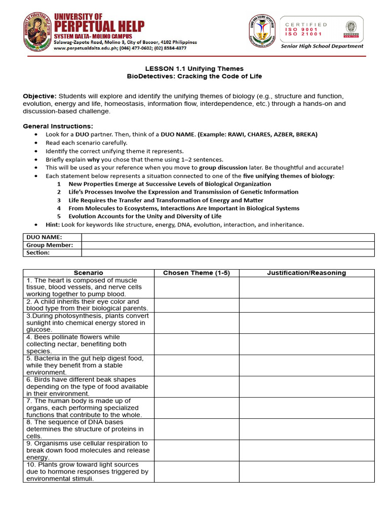 LESSON 1.1 Activity BioDetectives. Cracking The Code of Life | PDF | Biology | Evolution