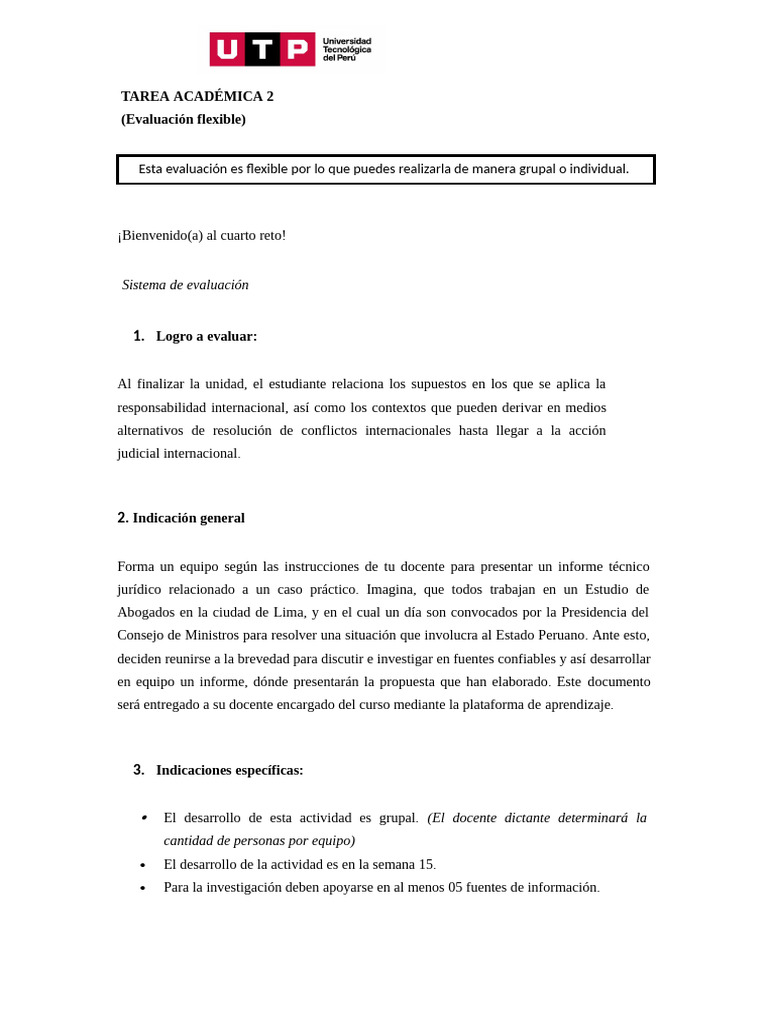 ? (AC-515) Semana 15-Tarea Académica 2 (TA2) - DERECHO INTERNACIONAL PUBLICO | PDF | Rúbrica ...