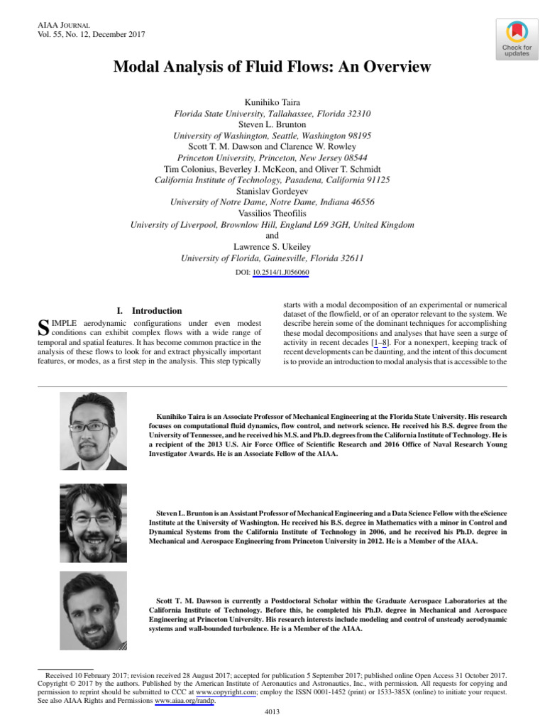 Ukeiley Et Al 2017 Modal Analysis of Fluid Flows An Overview | PDF | Eigenvalues And ...
