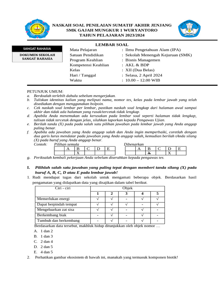 Soal Psaj Ipa 2024 | PDF
