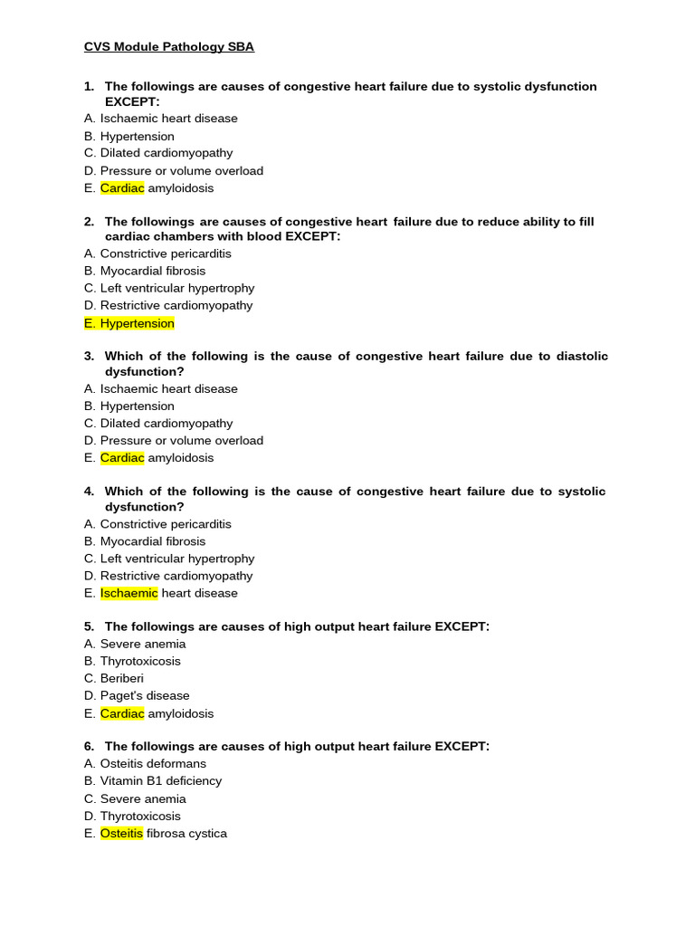 CVS Module Pathology SBA | PDF | Heart Failure | Heart