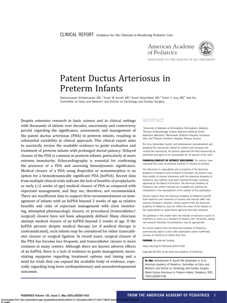 Managing PDA in Preterm Infants | PDF | Heart Valve | Cardiovascular System