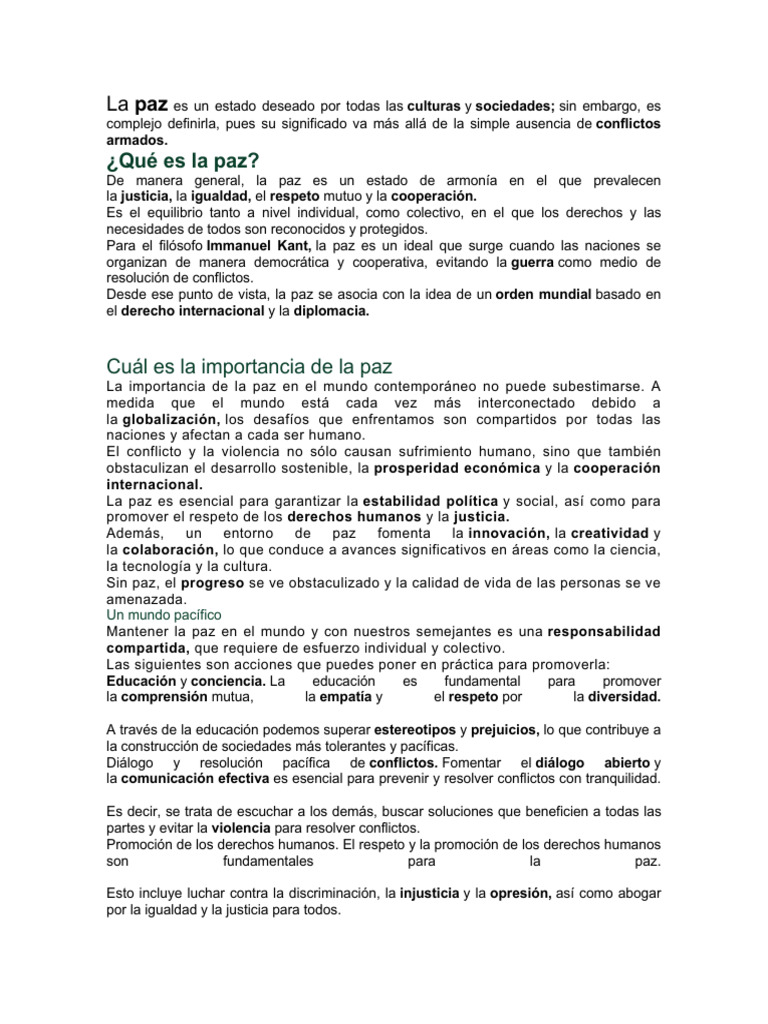 La paz como valor esencial | PDF | Paz | Conflicto (proceso)