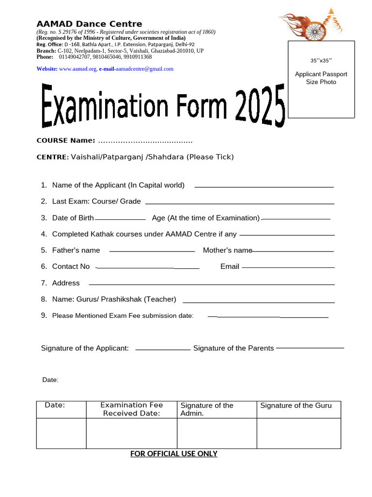 AAMAD Examination Form 2025 | PDF