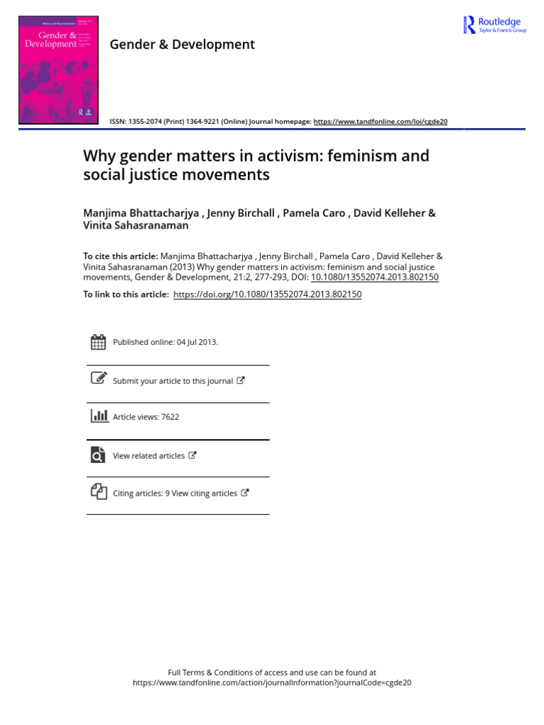 Bhattacharjya Why Gender Matters in Activism Feminism and Social | PDF ...