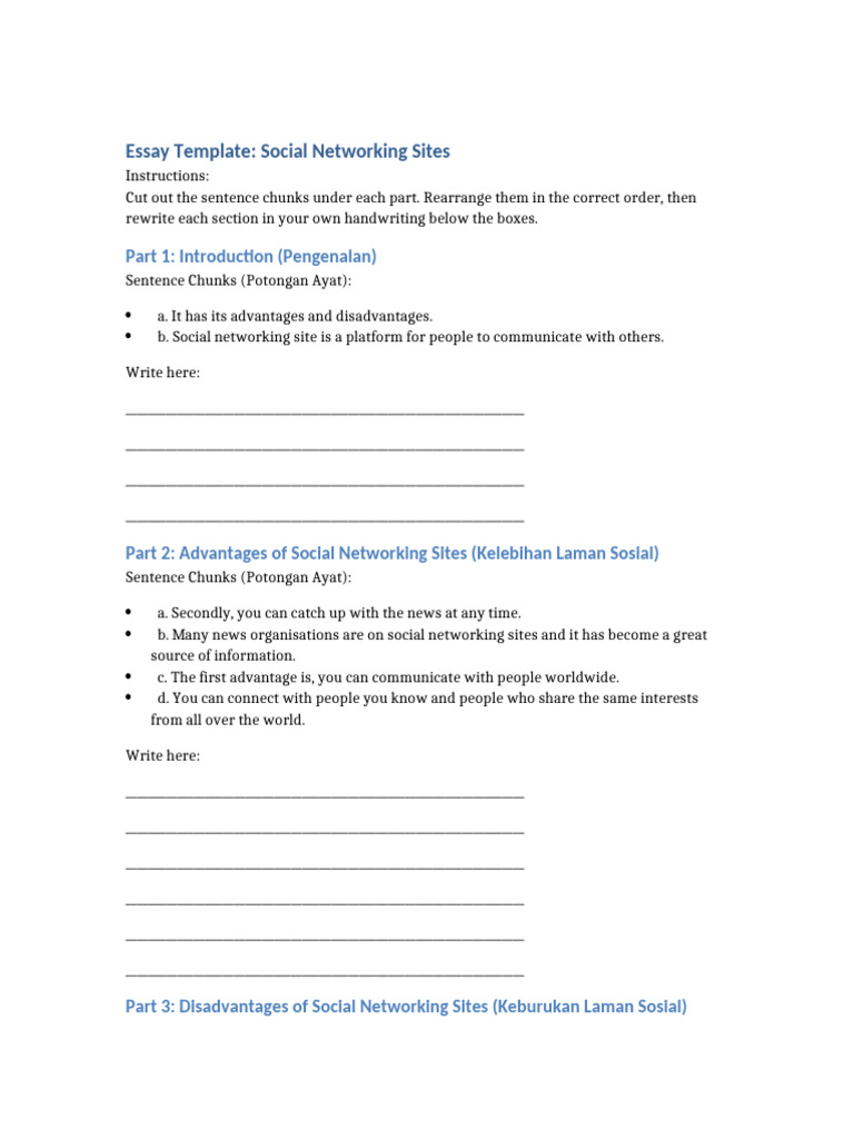Social Networking Sites Essay Template | PDF | Social Networking ...