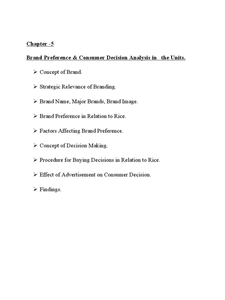 Chapter - 5 Brand Preference & Consumer Decision Analysis in The Units ...