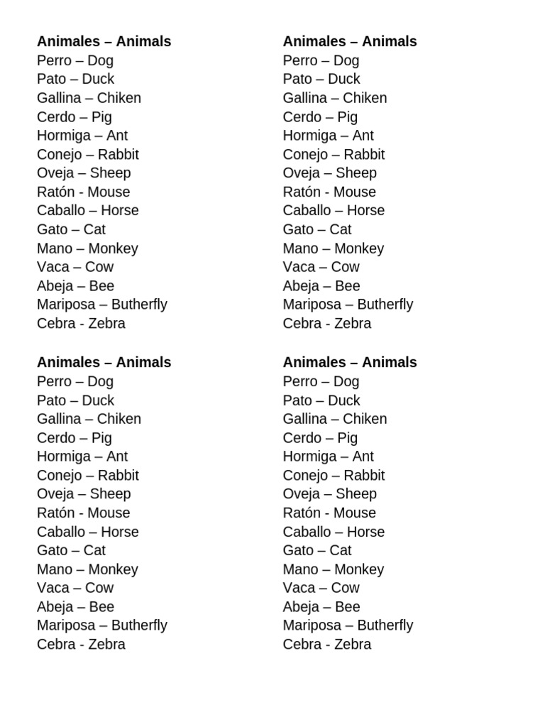Lista de Animales y sus Nombres | PDF