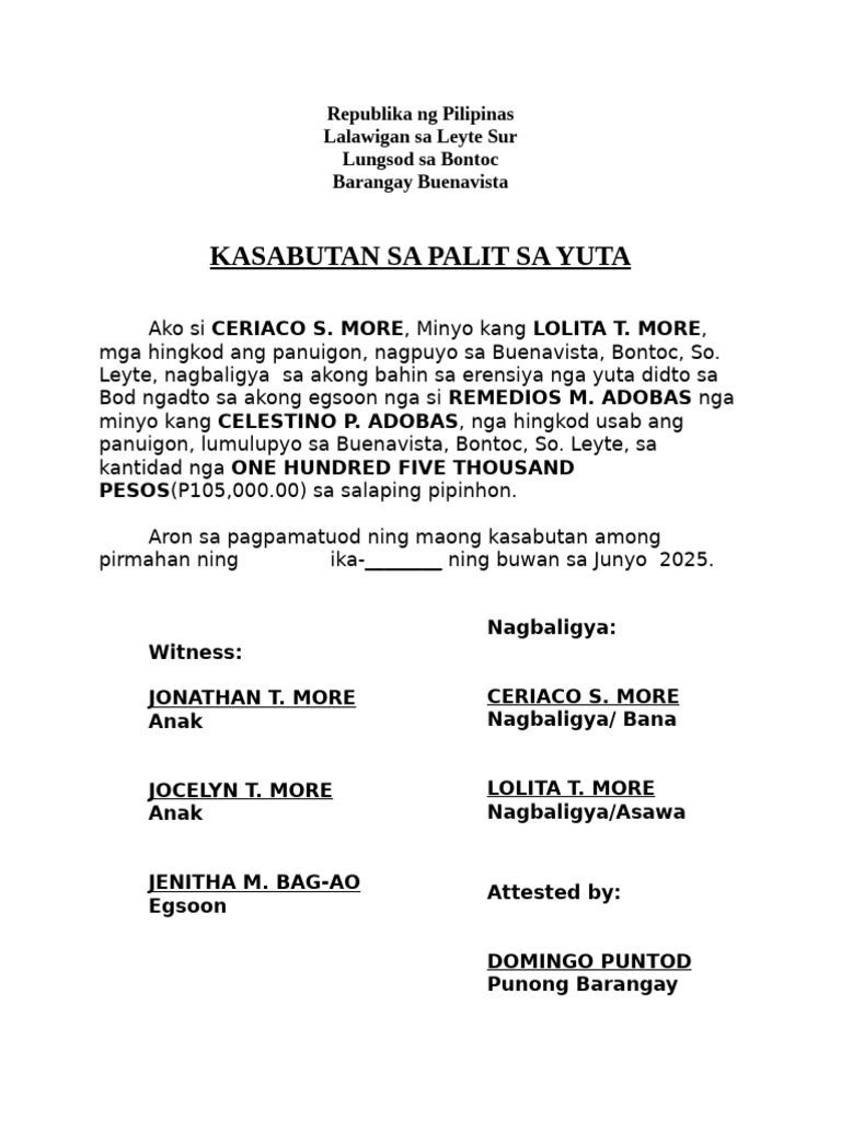 Kasabutan Sa Yuta | PDF