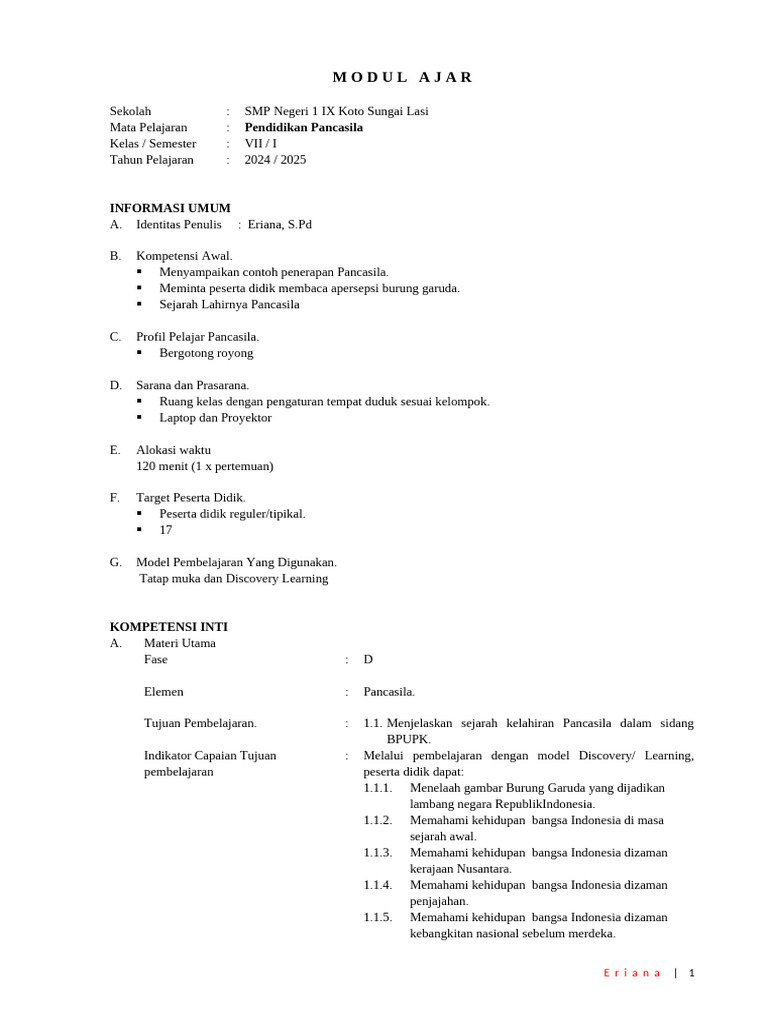 ERI - Modul Ajar - 1.1 - 1 - PP | PDF