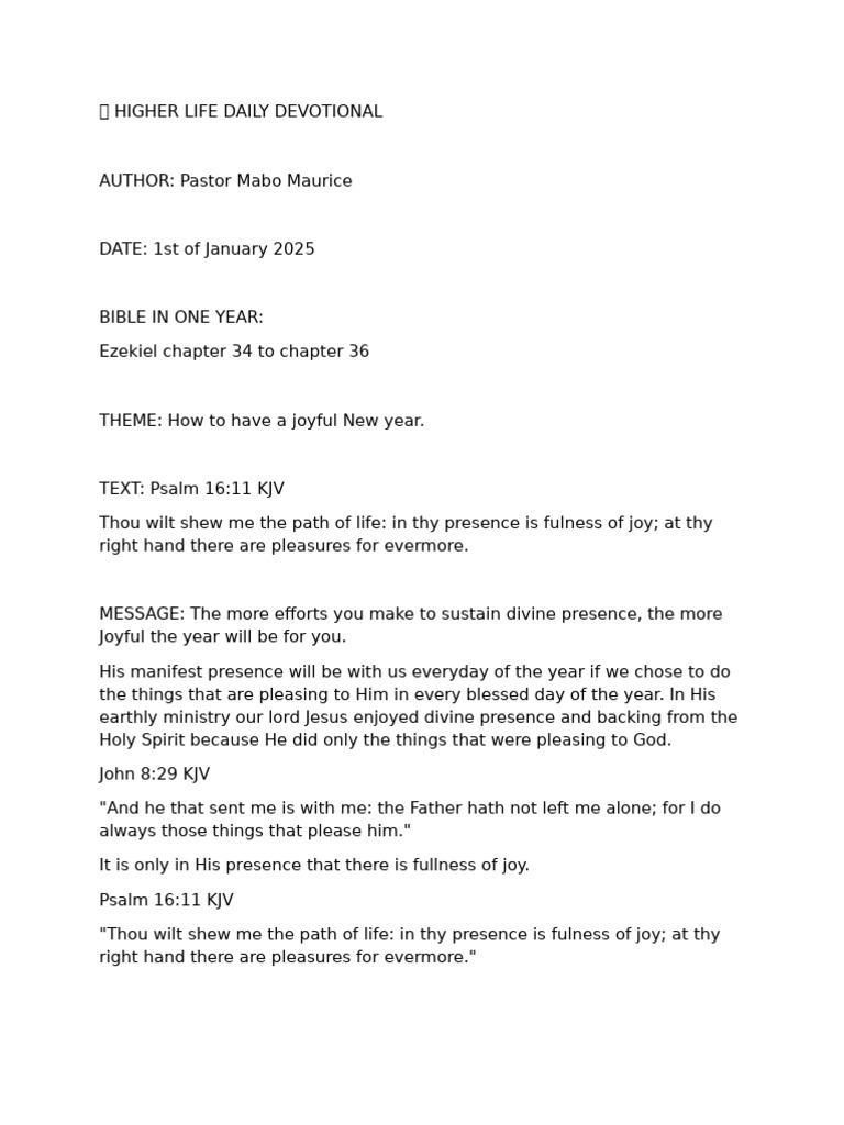 Higher Life Devotional For January 2025 | PDF | Prayer | God The Father