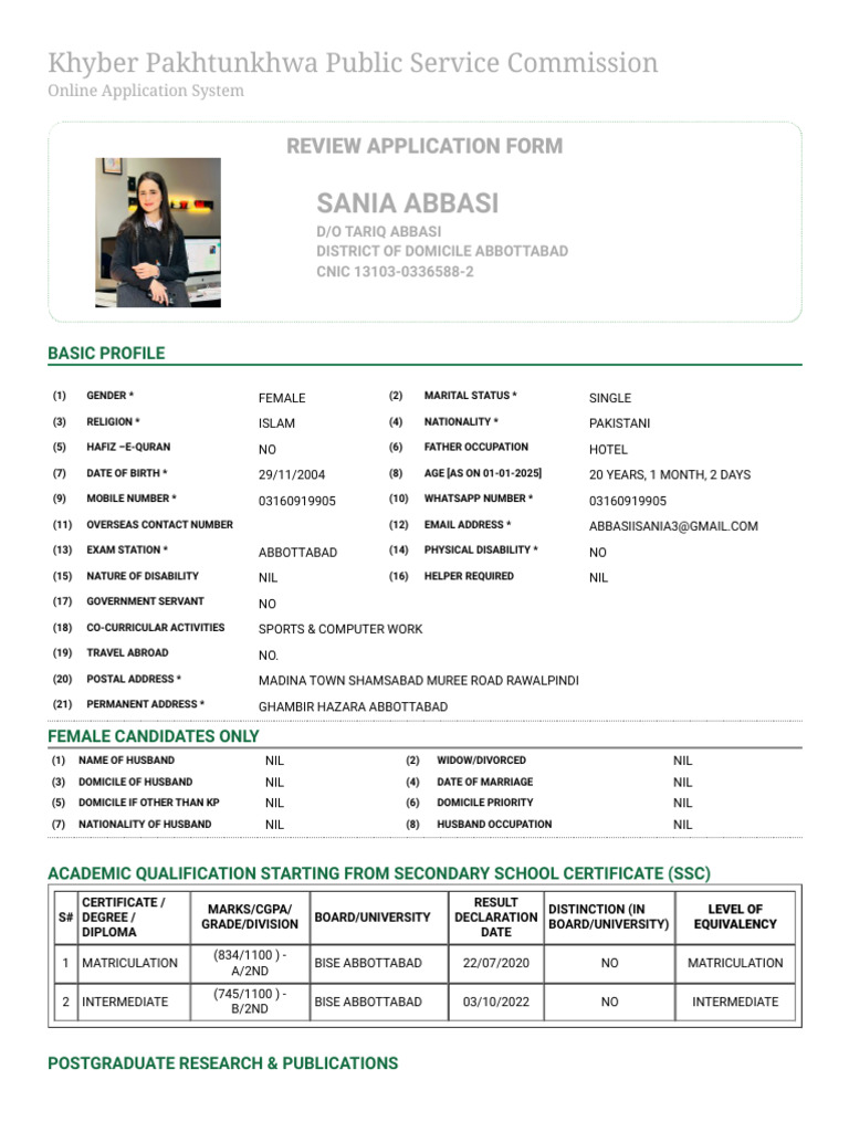 Review Application Form - KP PSC Online Application System | PDF | Educational Stages