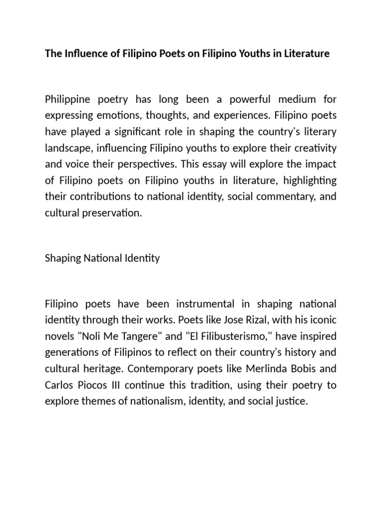The Influence of Filipino Poets On Filipino Youths in Literature | PDF ...