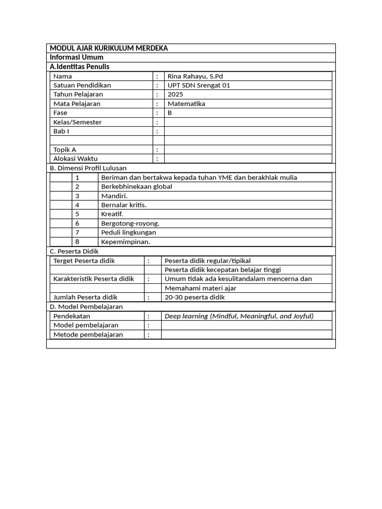 Modul Ajar Matematika Kurikulum Merdeka | PDF