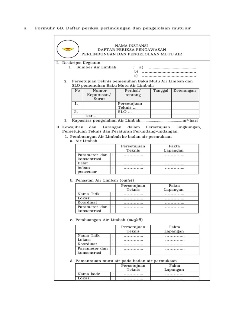Formulir 6B Daftar Periksa Air | PDF