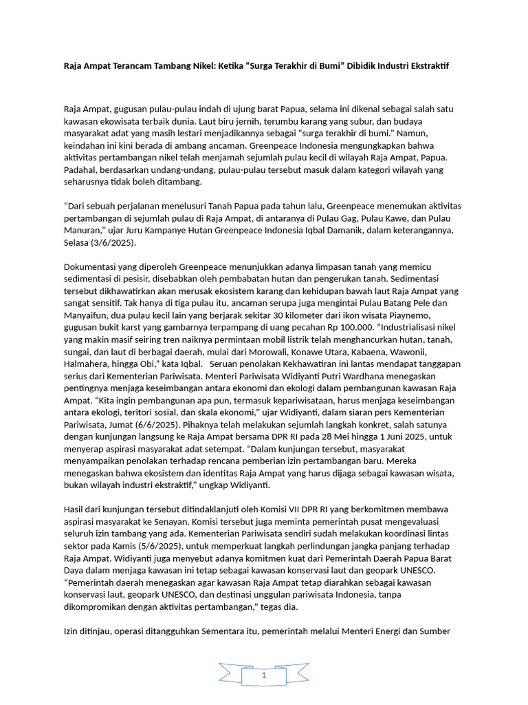 Raja Ampat Terancam Tambang Nikel | PDF