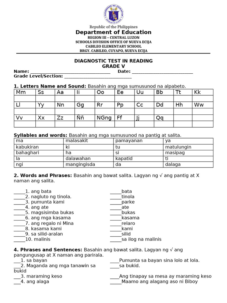 Diagnostic in Reading g5 | PDF