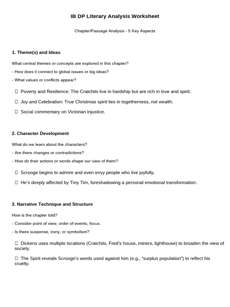 IB Literary Analysis Worksheet CHAPTER 3 | PDF