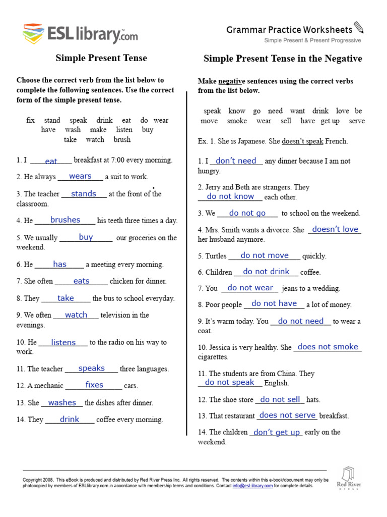 Simple Present Tense Practice Worksheets | PDF | Linguistics | Grammar