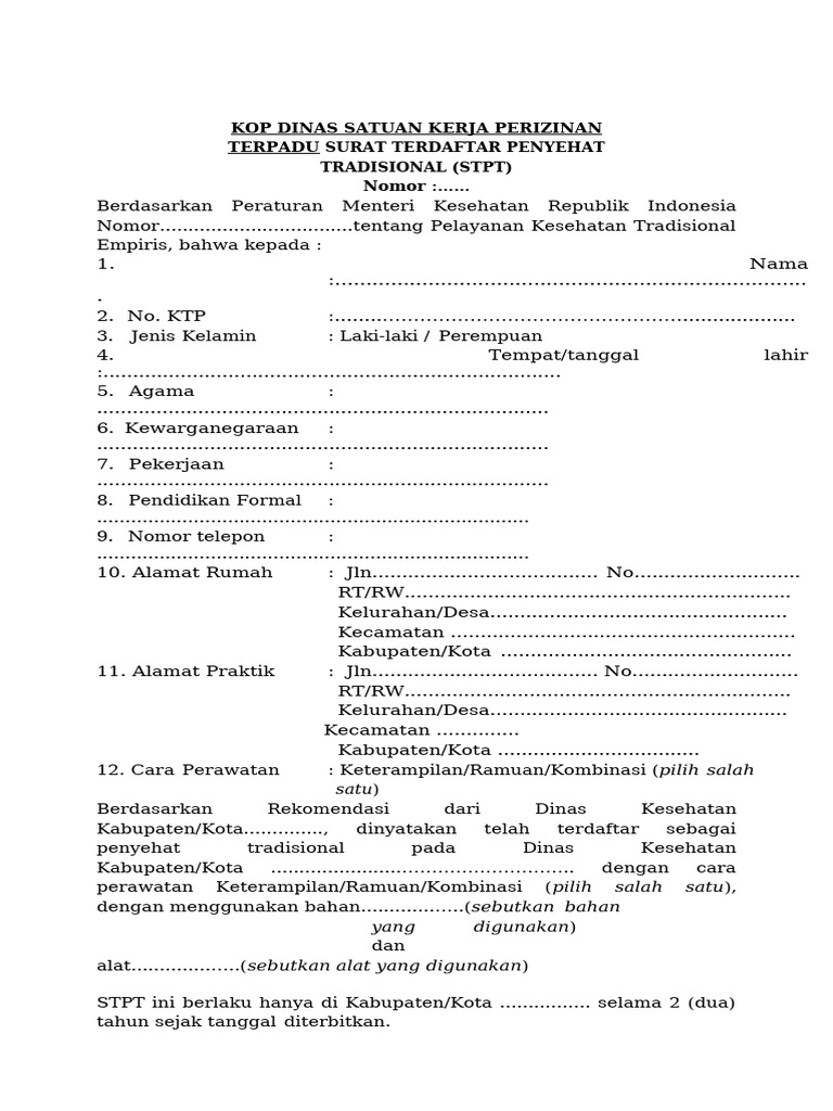 Surat Permohonan Blanko Contoh Format STPT | PDF