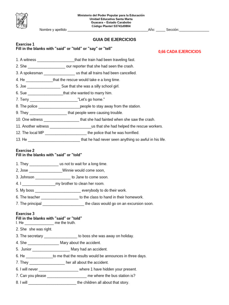 English Exercises: "Said" vs. "Told" | PDF | Chess Theory | Chess