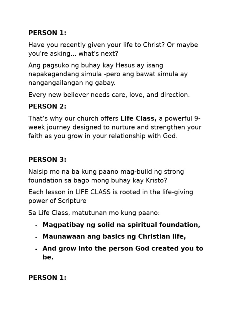 Life Class Promo Video Script | PDF