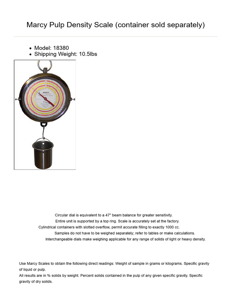 Marcy Pulp Density Scale | PDF | Weighing Scale | Density