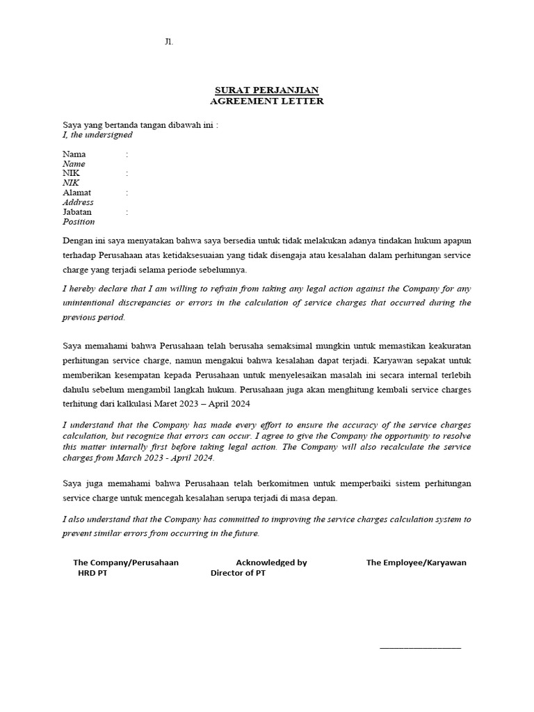 Contoh Lump Sump Agreement (Bilingual) (Draft) | PDF