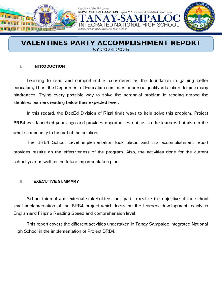Valentines Party Accomplishment Report | PDF | Human Communication ...