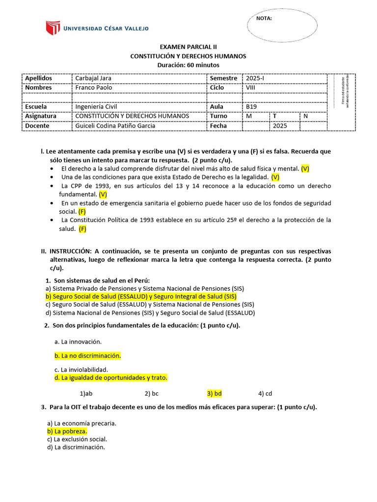 Examen Parcial II. | PDF | Empleo | Justicia