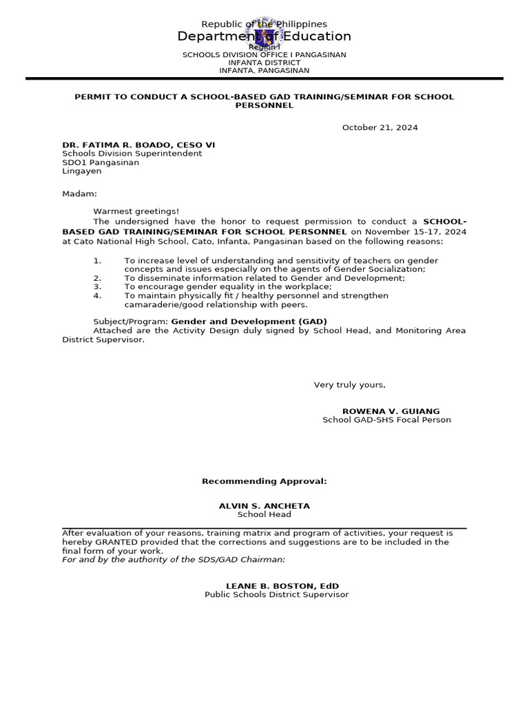 GAD 2024 Training Proposal CNHS (SHS) | PDF | Gender And Development