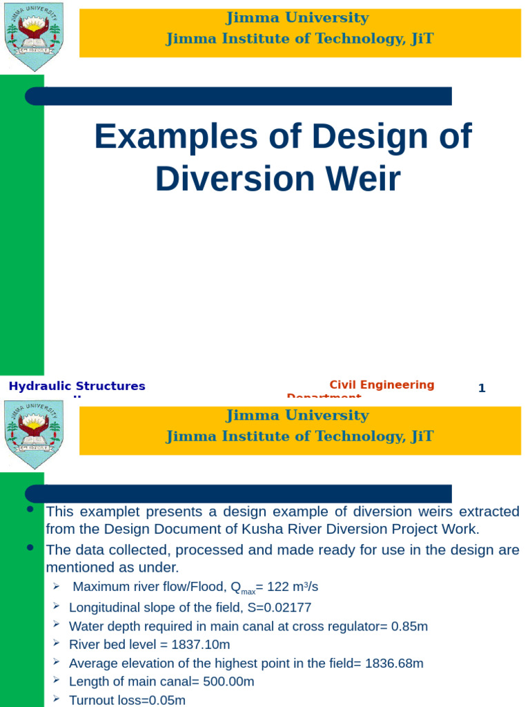 Examples of Design of Diversion Weir1 | PDF | River | Earth Sciences
